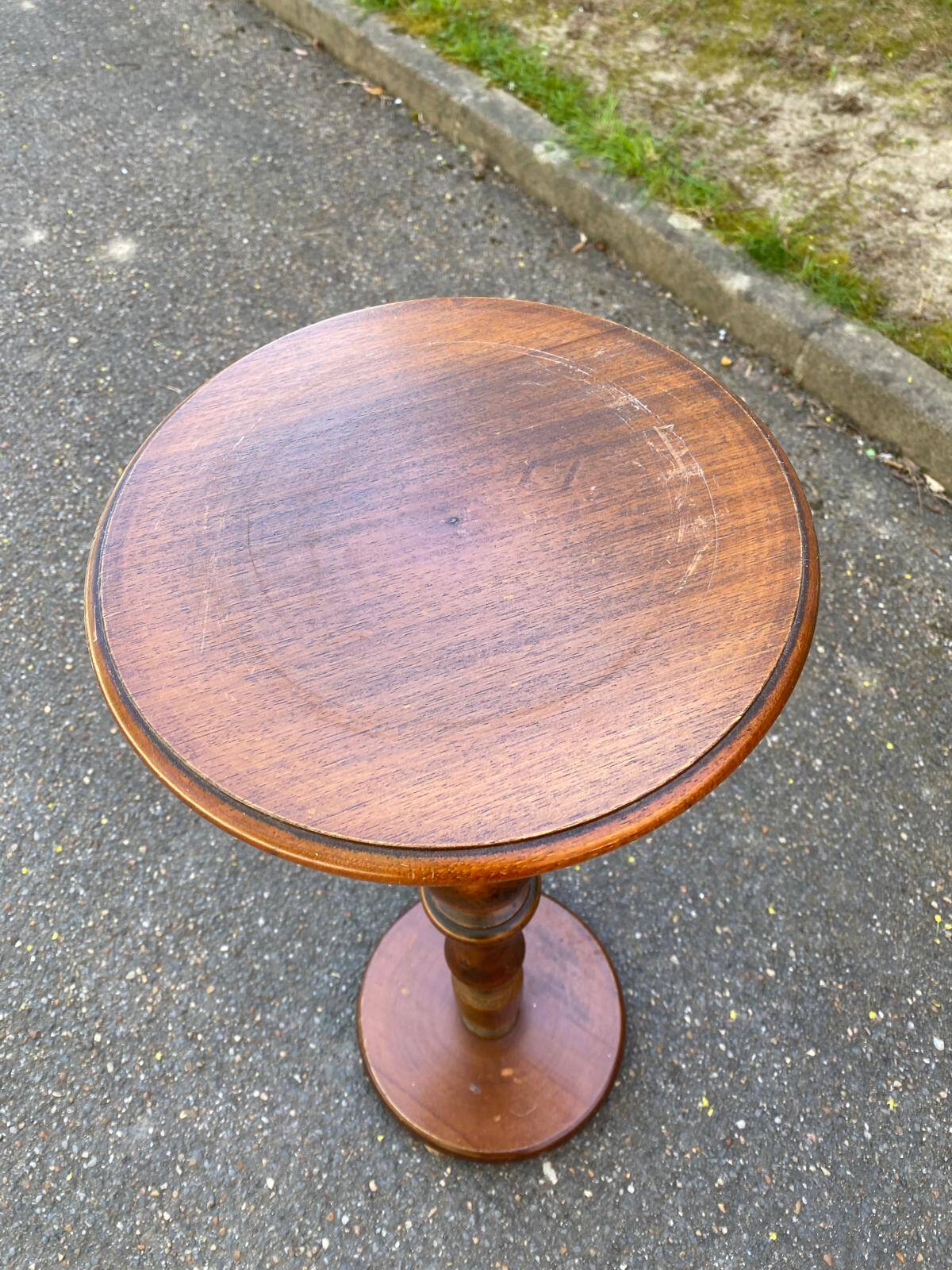 Sellette art déco table d’appoint ronde en bois massif 1960 | Selency
