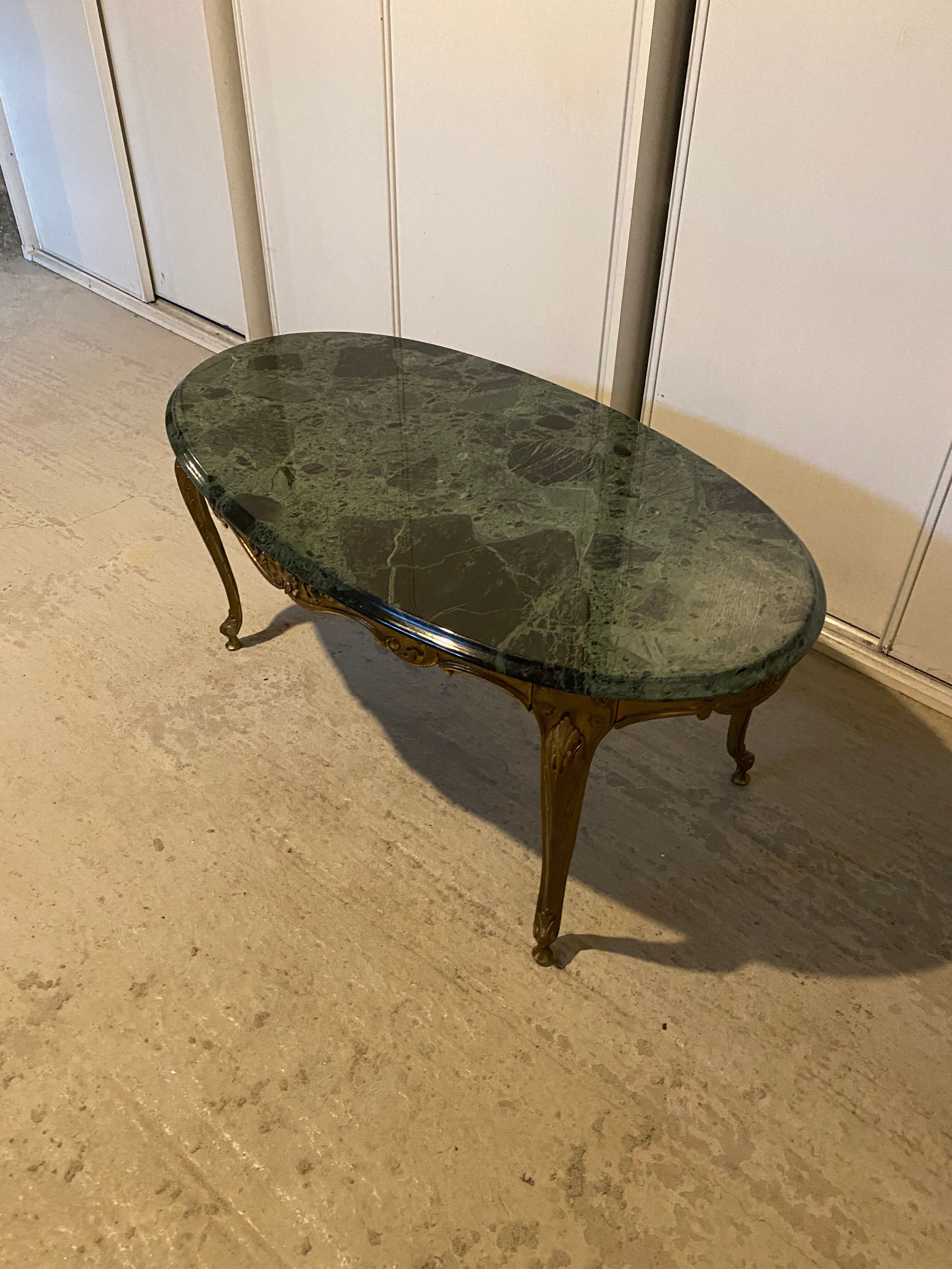 Table basse marbre vert et bronze | Selency