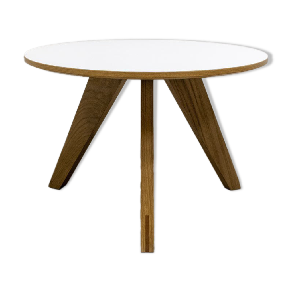 Table basse ronde ø60 cm en bois plateau blanc | Selency