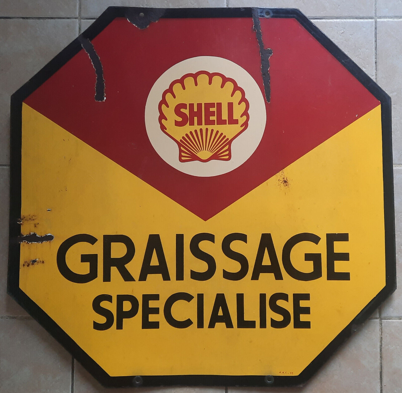 Ancienne plaque émaillée "Shell graissage spécialisé" 75x75cm 1955 ...