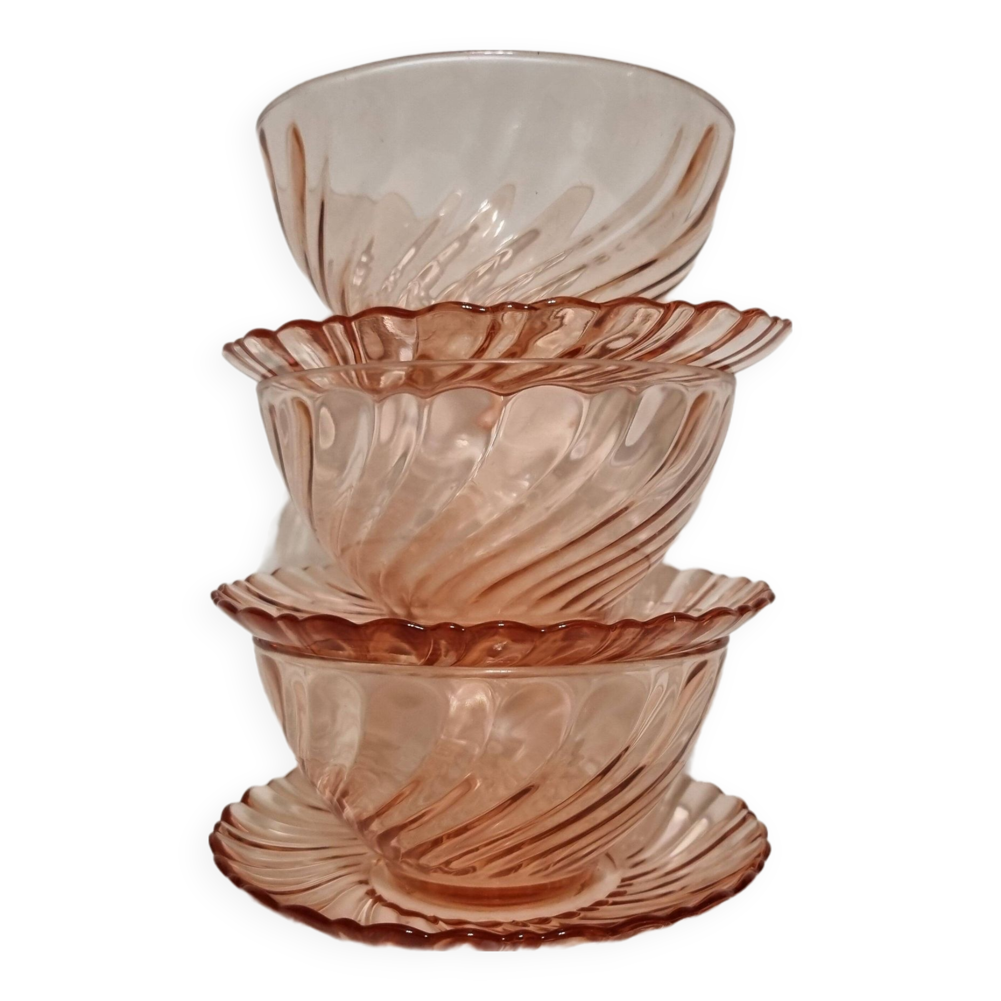 set de 3 bol et sous bol vintage Arcoroc modele Rosaline verre rose ...