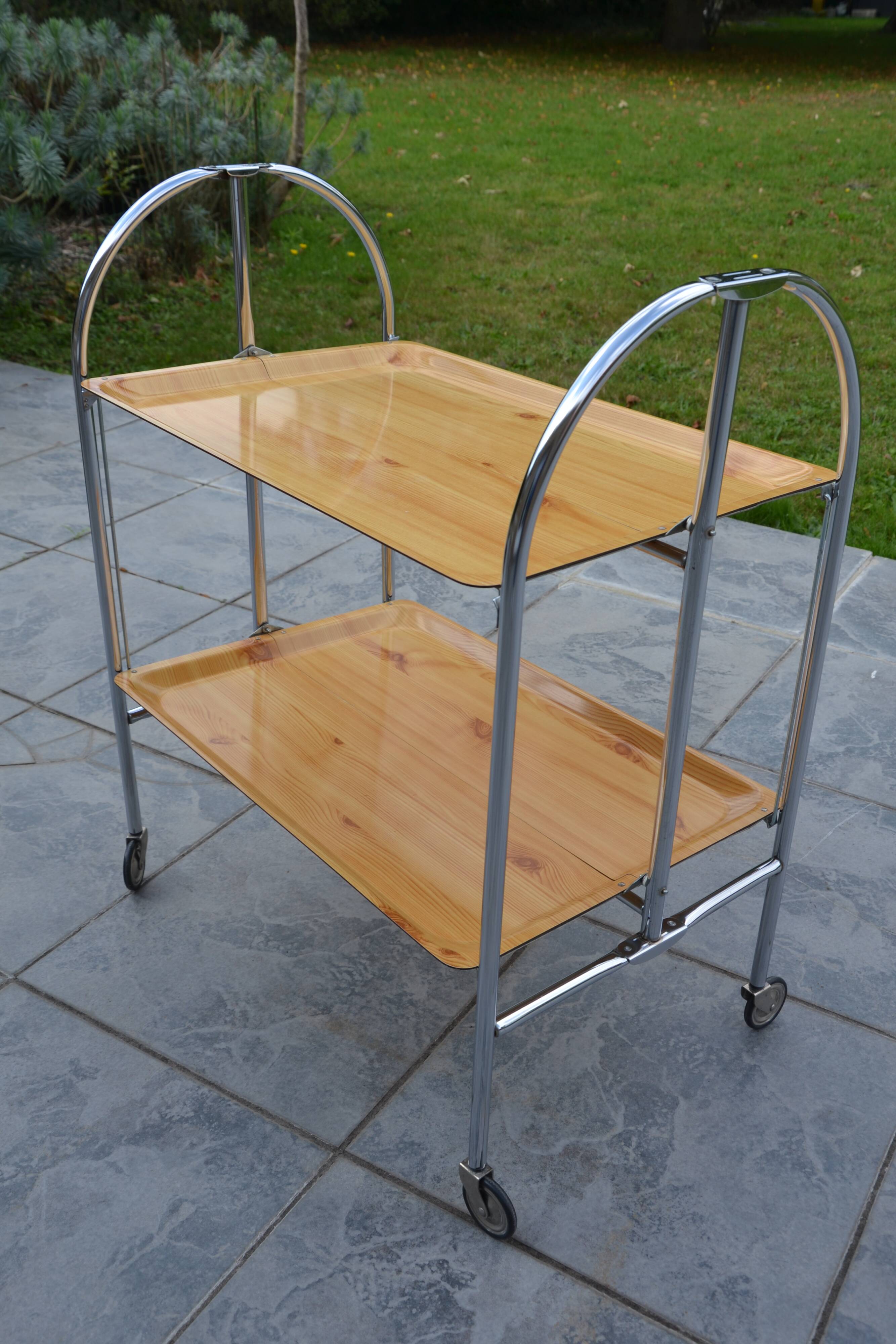 Desserte pliante chariot sur roues métal chromé et formica | Selency
