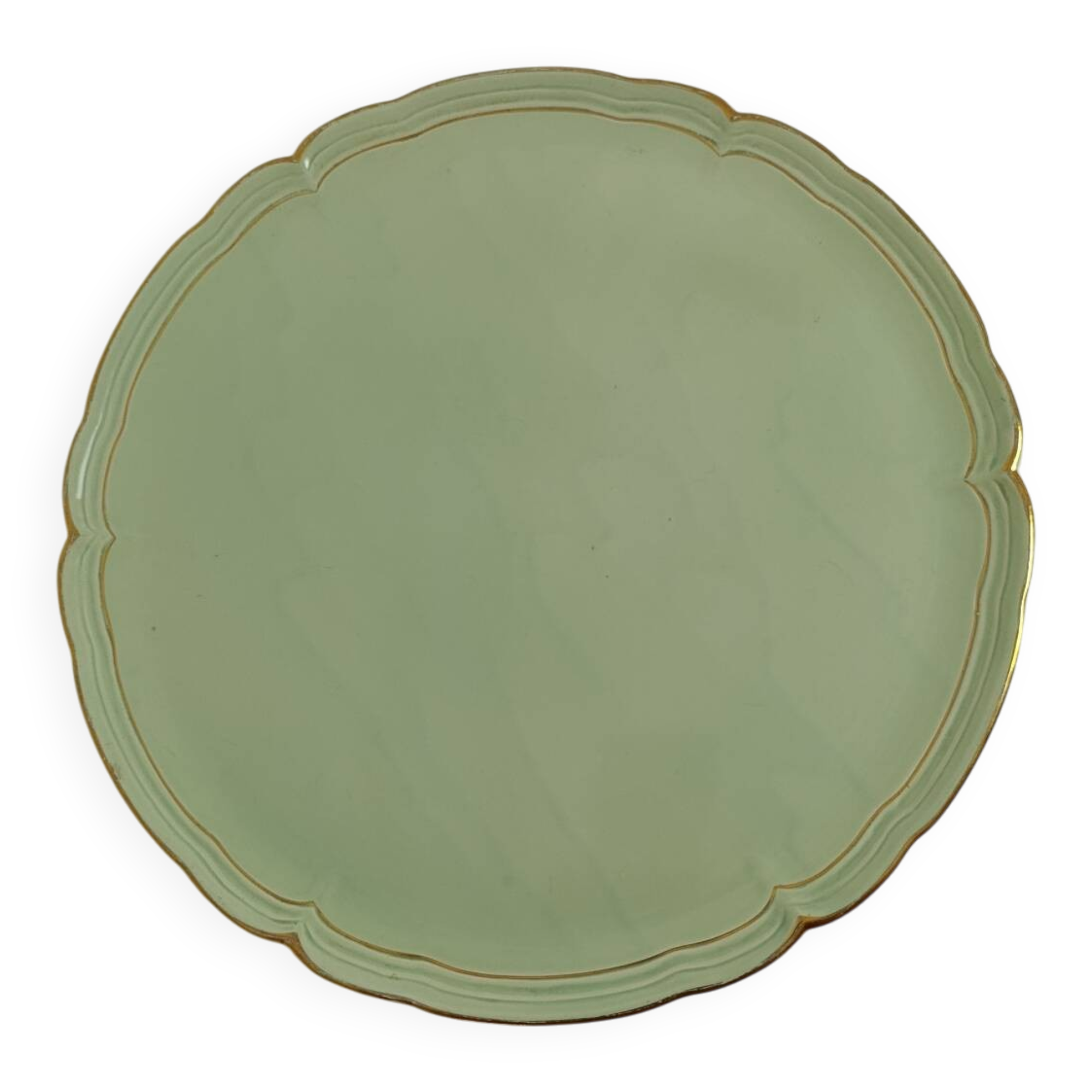 Grand plat vert pastel liseré doré | Selency