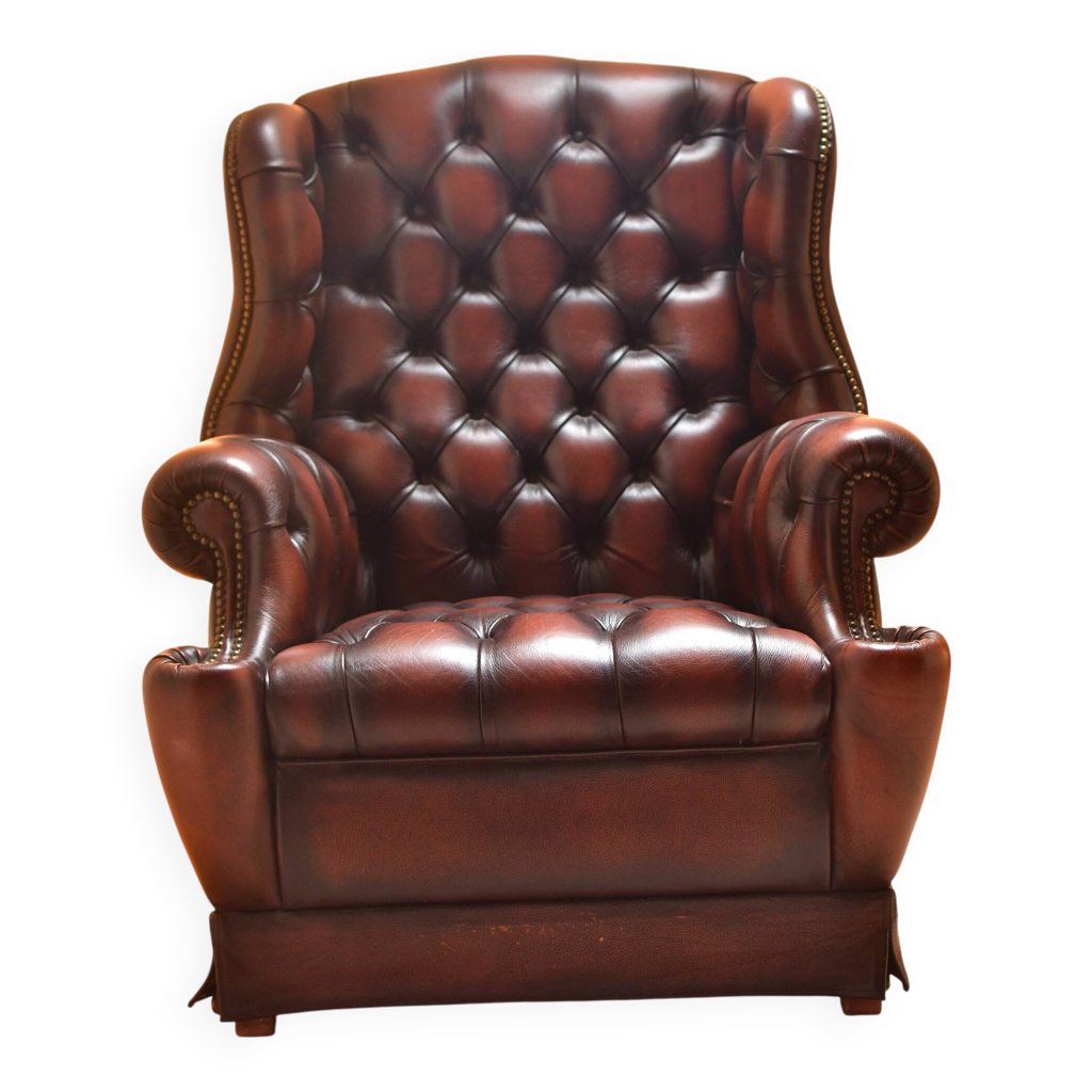 Fauteuil modèle anglais en cuir antique - meubles d'art Rohrbach | Selency