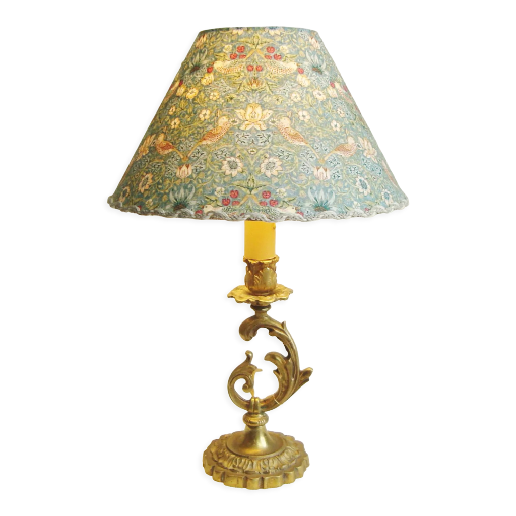 Vintage rocaille lamp with its fabric lampshade by William Morris | Selency