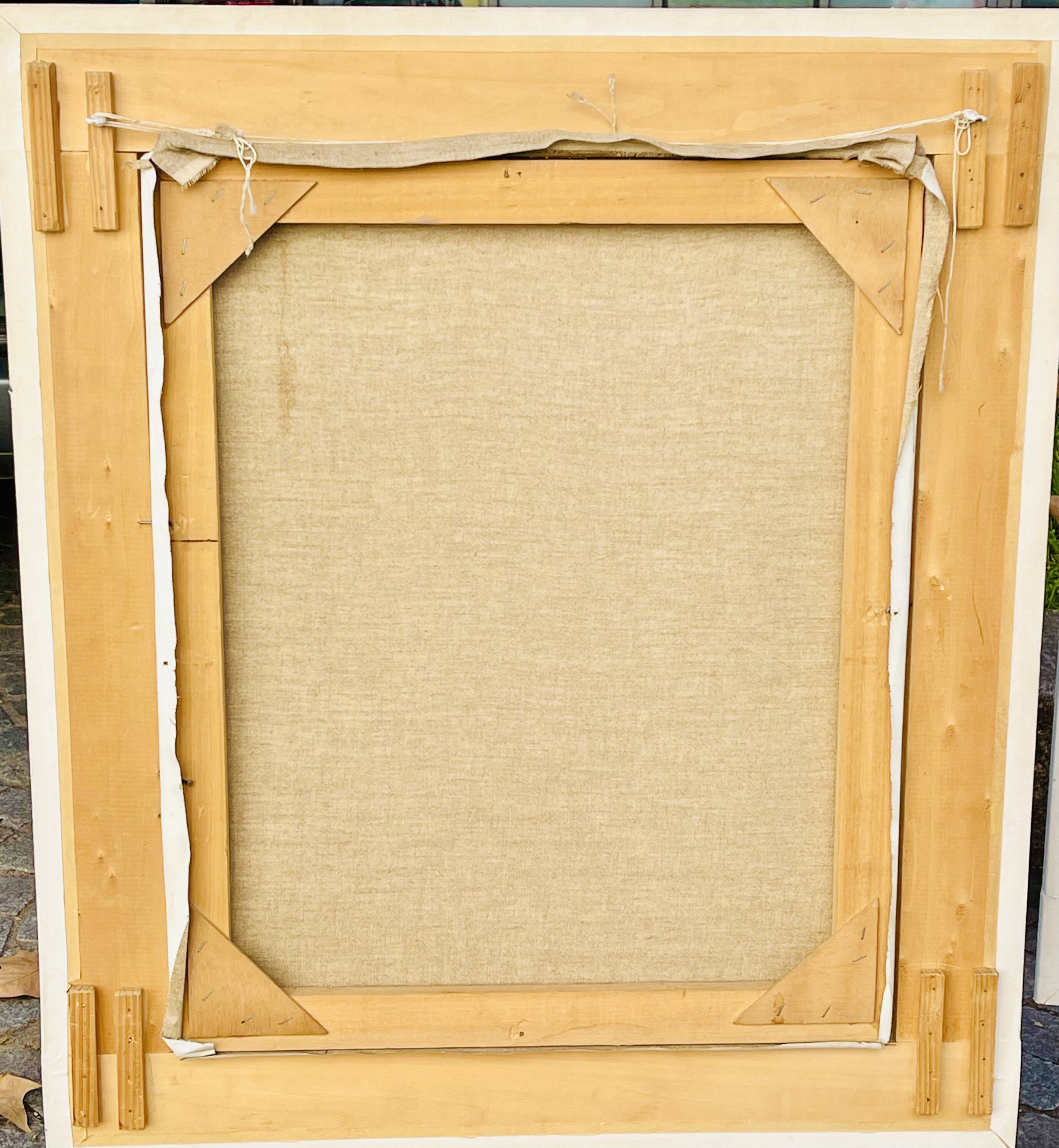 Toile art déco sur chassis encadrée signée T.H | Selency