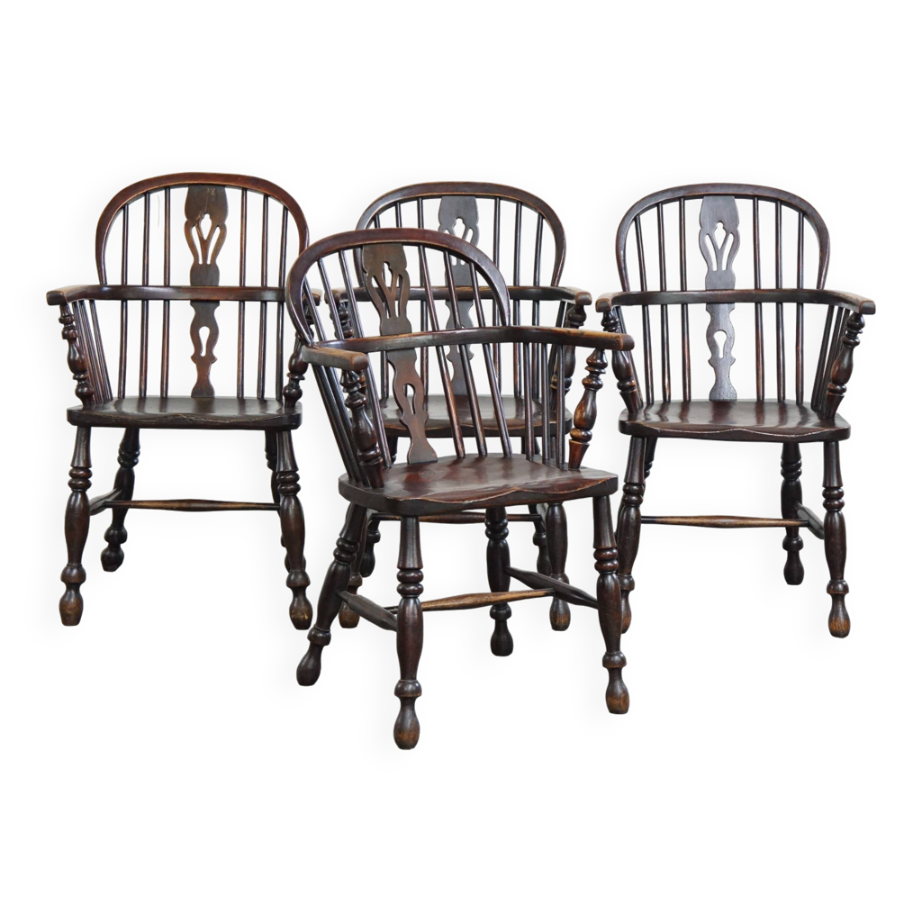Lot de 4 chaises de salle à manger Windsor à dossier bas anglais ...