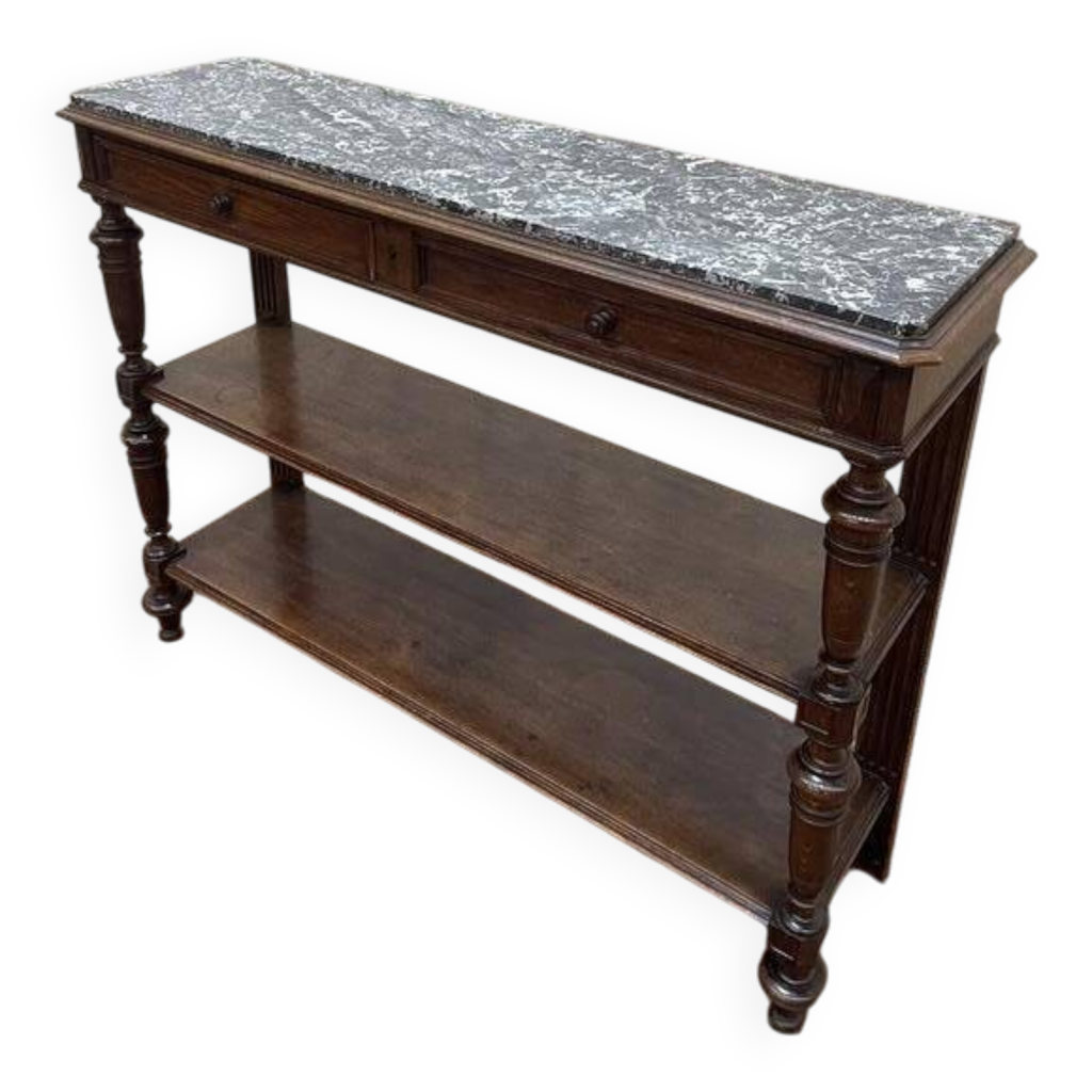 Desserte - Console en chêne massif Napoléon III marbre gris veiné | Selency