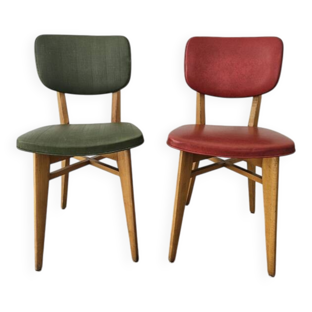 Paire de chaises scandinaves en bois et skaï, années 50 | Selency