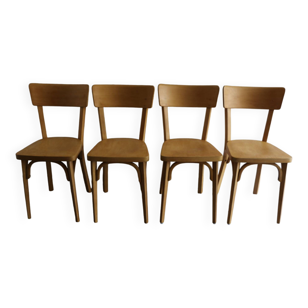 4 chaises Baumann dos large hêtre 1960 | Selency