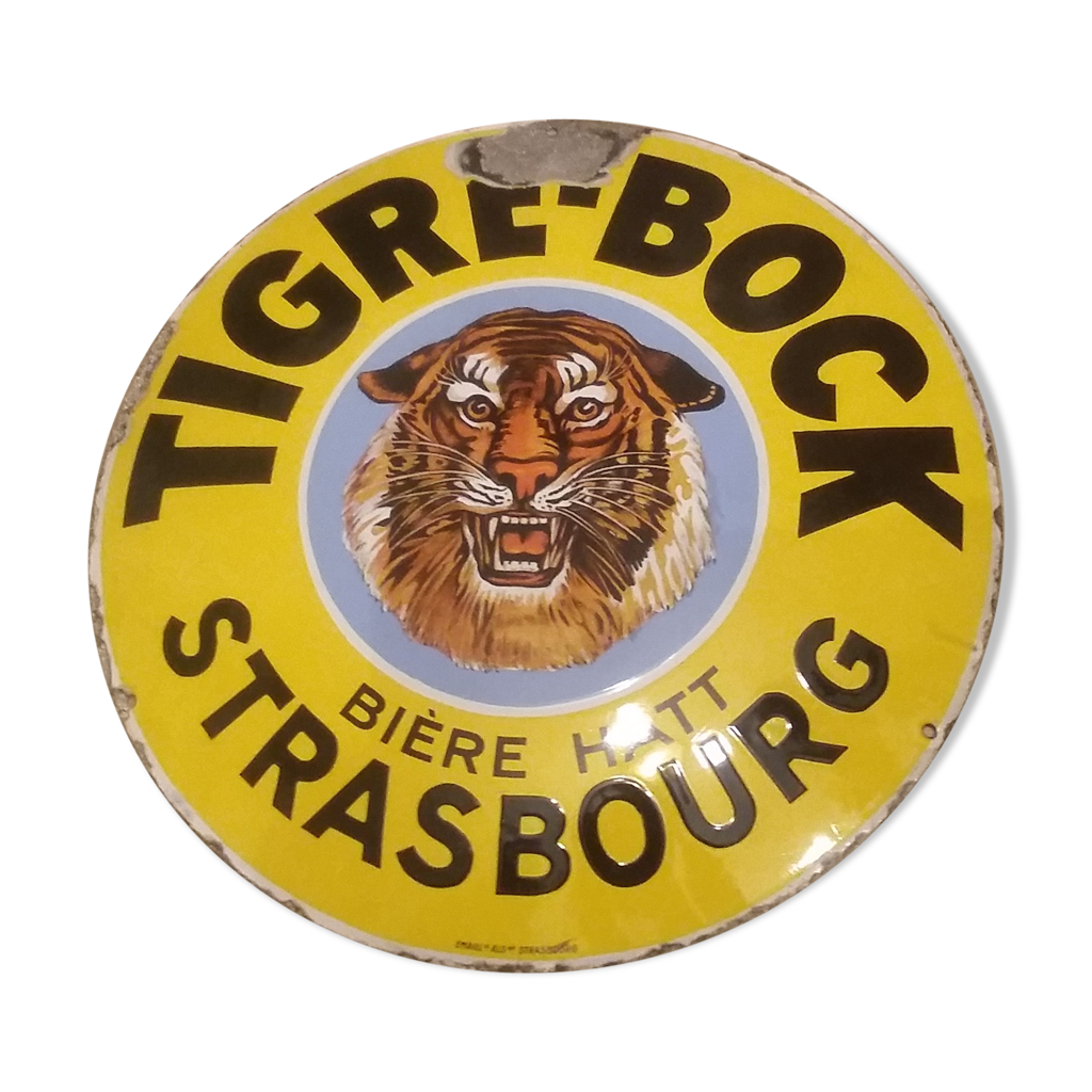Plaque émaillée brasserie Hatt Tigre bock | Selency