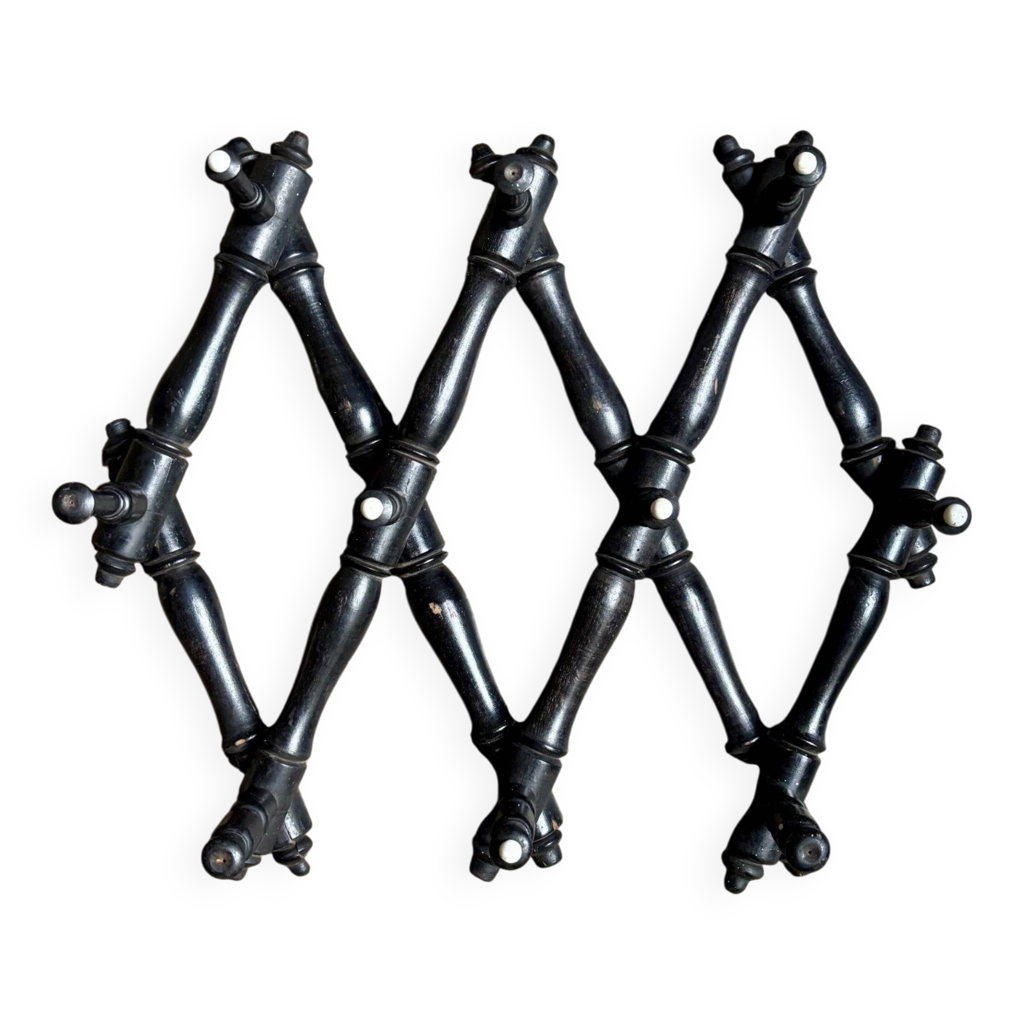 Portemanteau mural articulé Napoléon III en bois noir | Selency