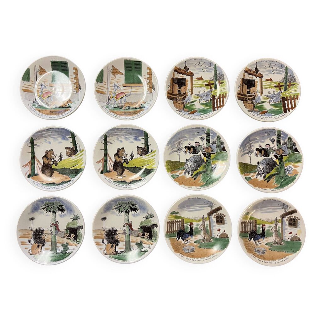 Série de 12 Assiettes humoristiques par Benjamin Rabier (1864-1939) en ...