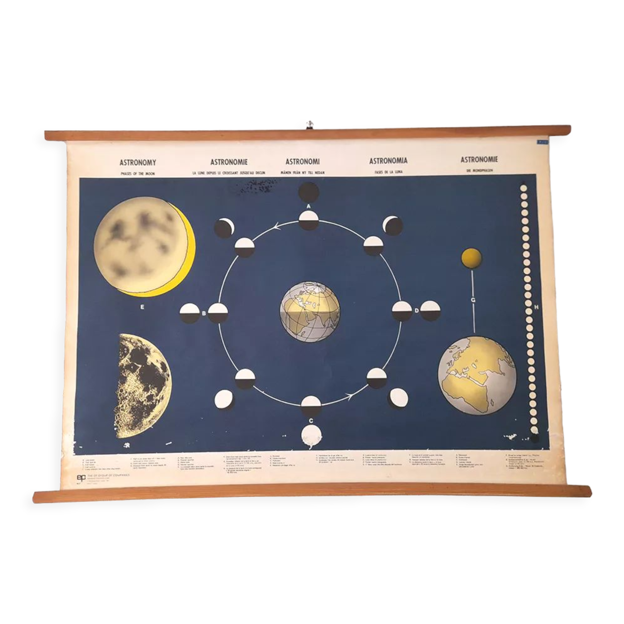 Affiche pédagogique d'astronomie, phases de la lune, vintage | Selency
