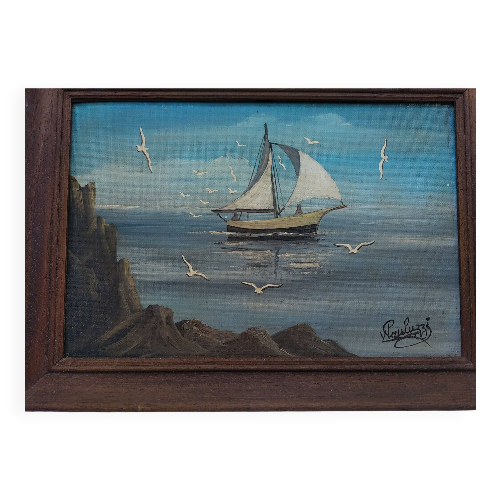 Peinture vieux grément et vol de mouettes Yvon Pauluzzi | Selency