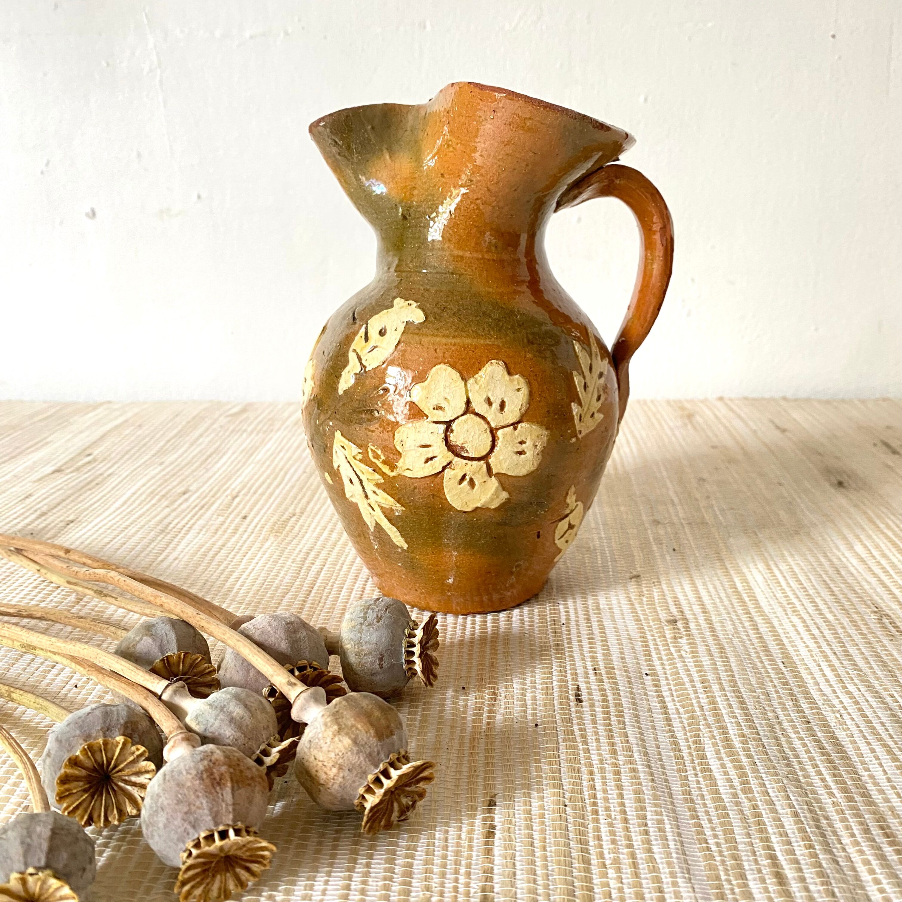 Pichet cruche , poterie fleurie | Selency