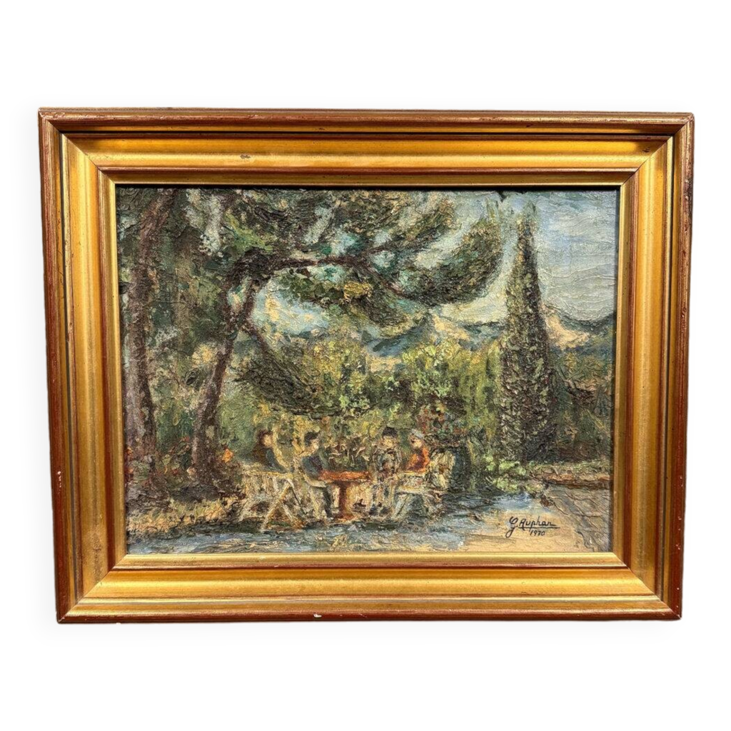 Georges Auphan 1970: huile sur toile figurant un paysage animé | Selency