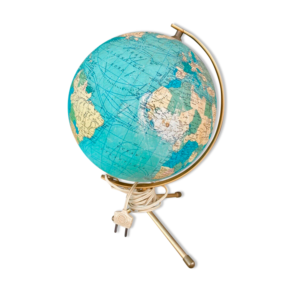 Globe terrestre mappemonde ancienne verre lumière design vintage 1970 ...