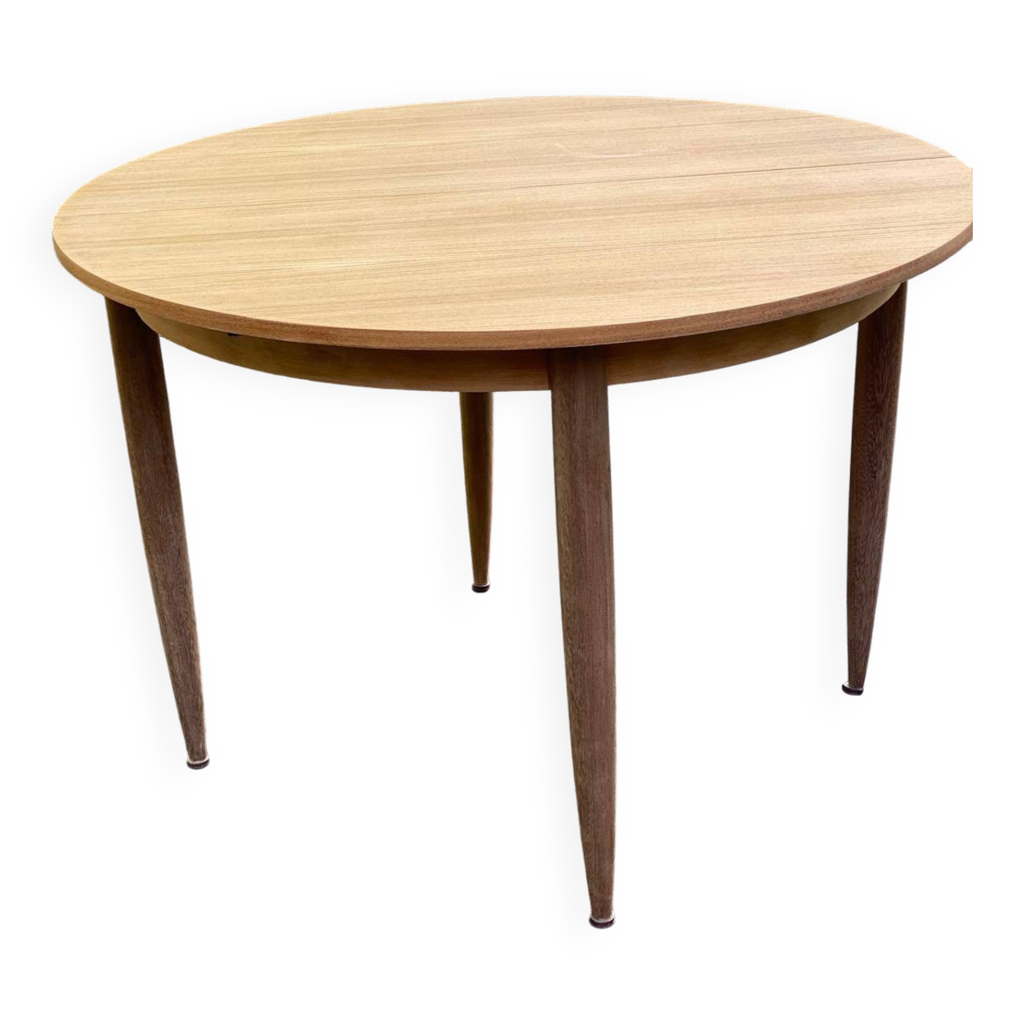 Table à manger scandinave ronde extensible rénovée en bois brut 160cm ...