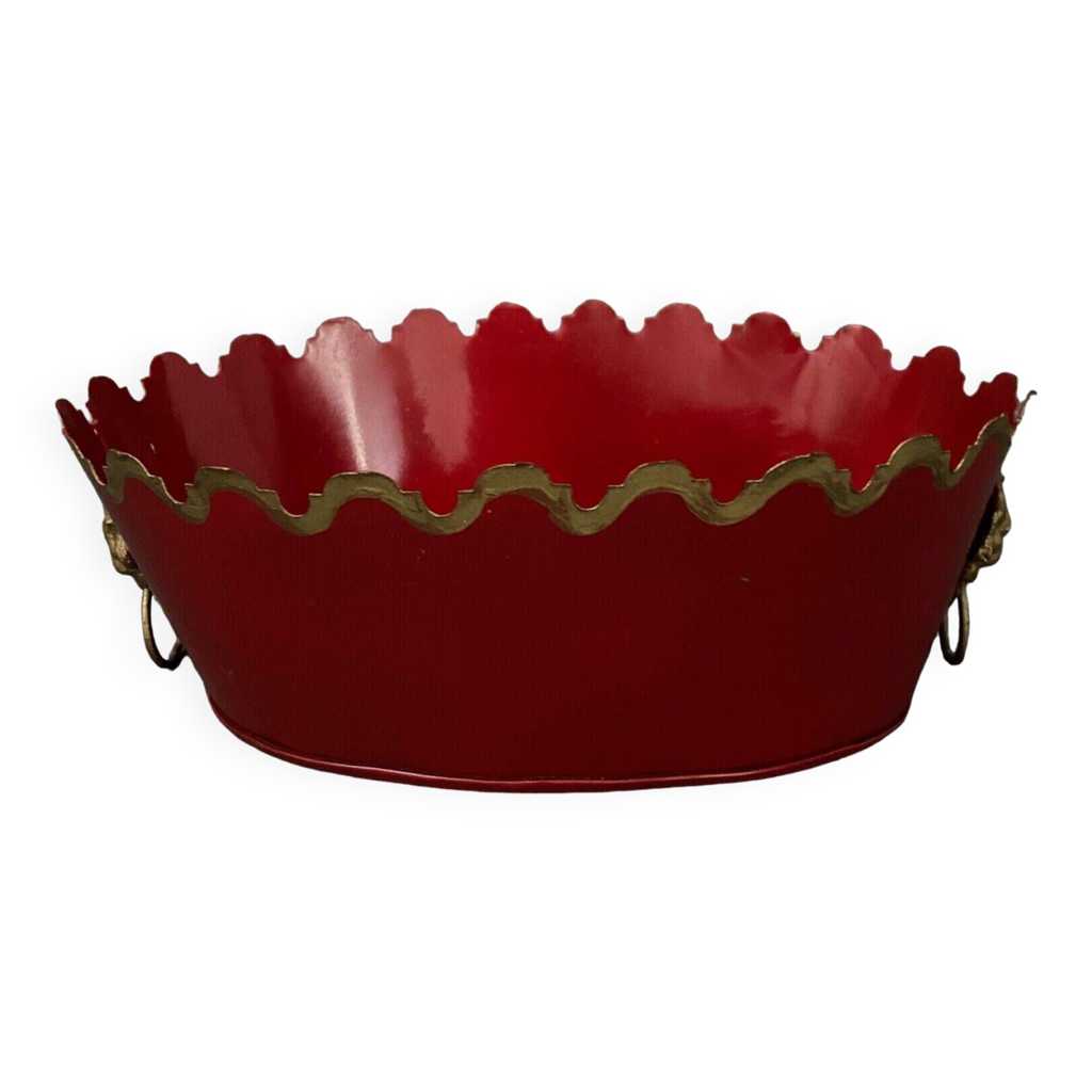 Rafraîchissoir en tôle XIXe fond rouge avec dorure et têtes de lion ...