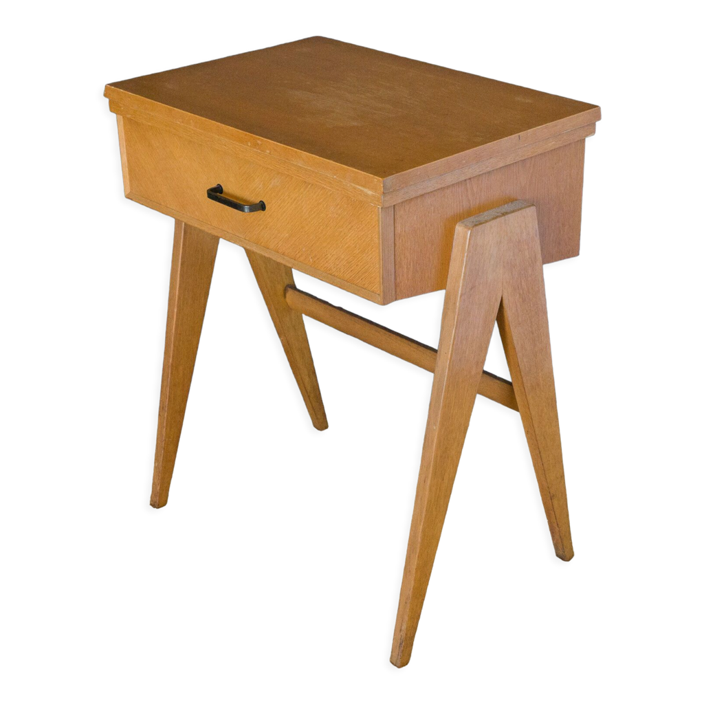 Bureau pieds compas 1960 bois clair | Selency