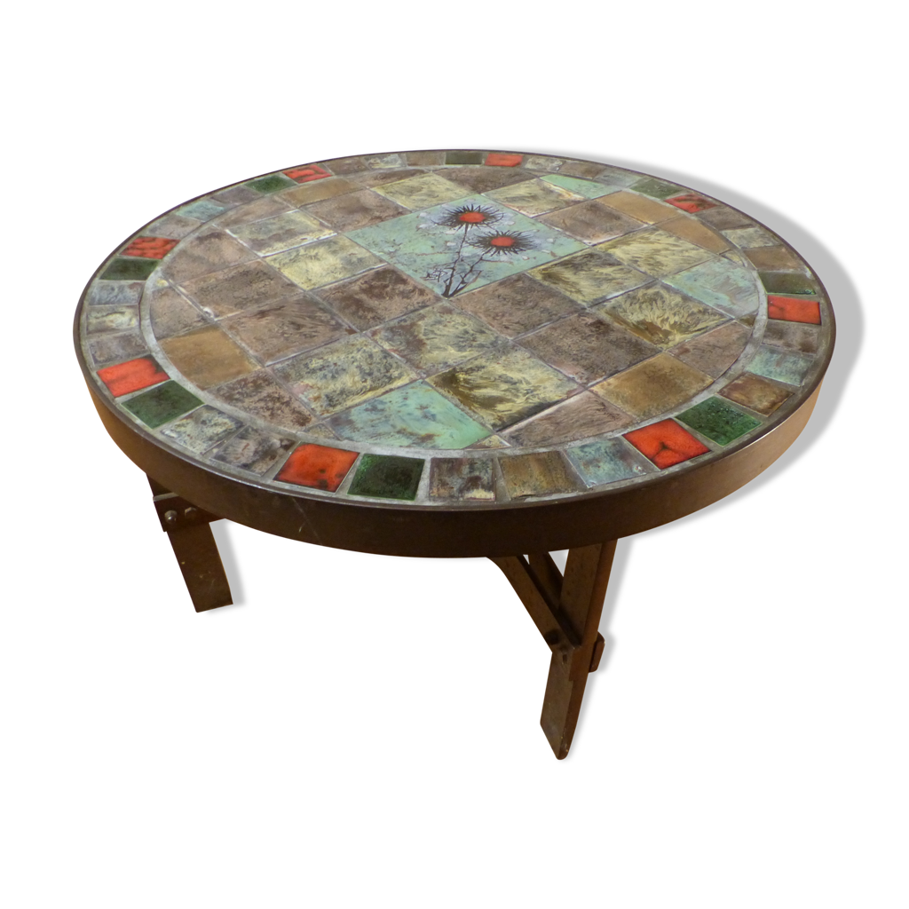 Table basse ronde structure fer dessus céramique | Selency