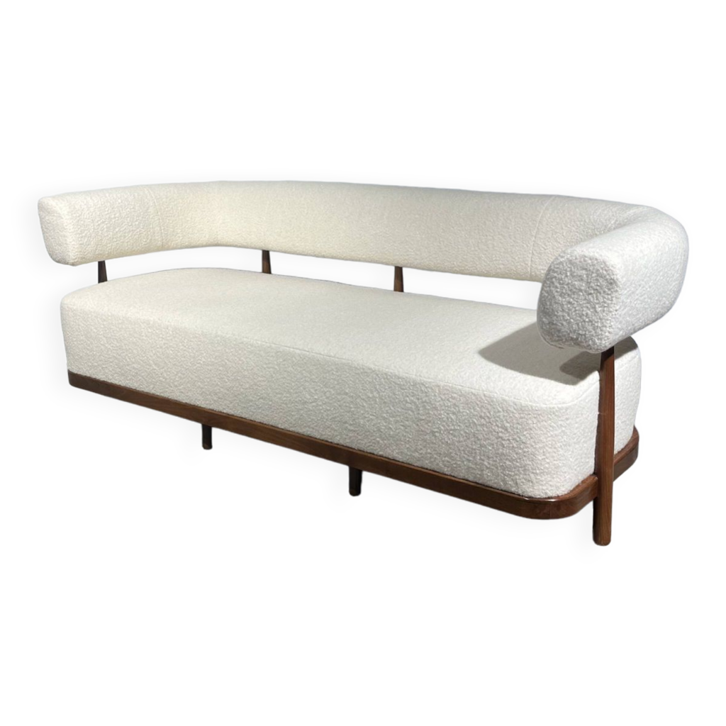Canapé blanc arrondi structure bois | Selency