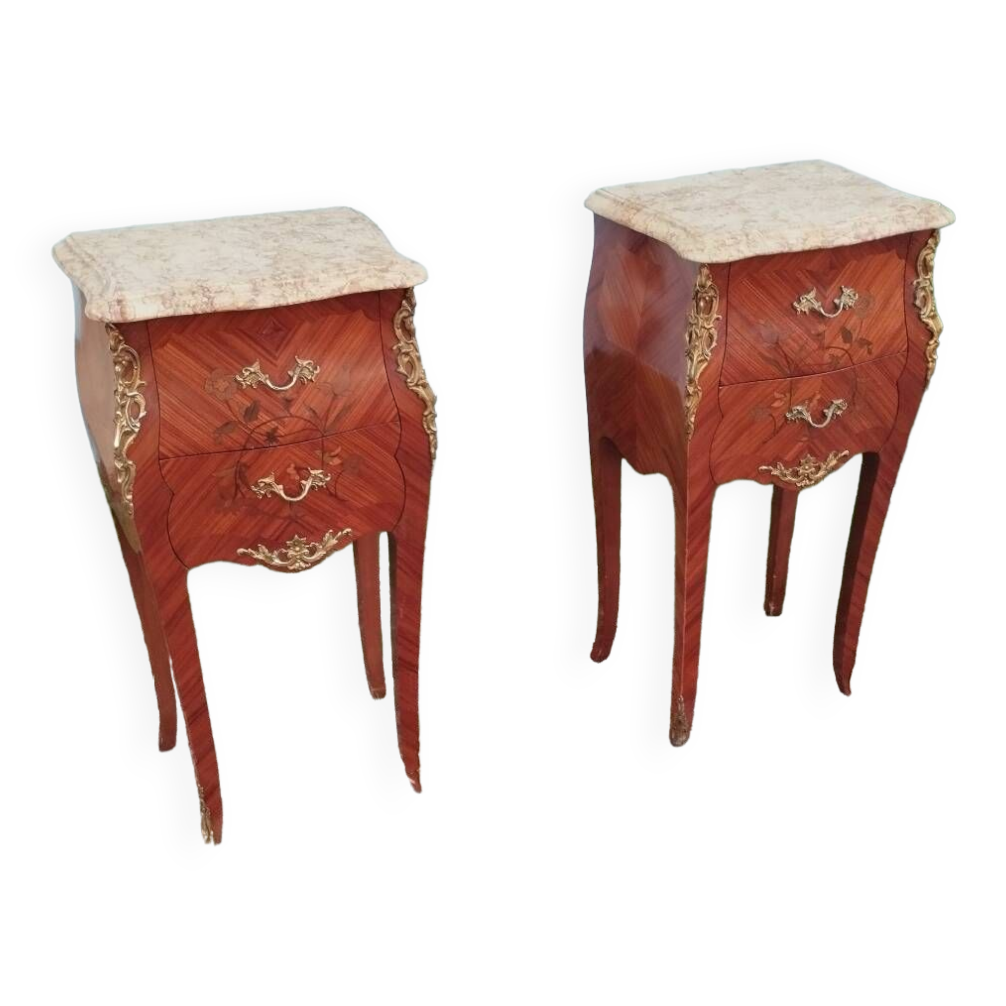 Paire de chevets style louis XV plateau marbre | Selency