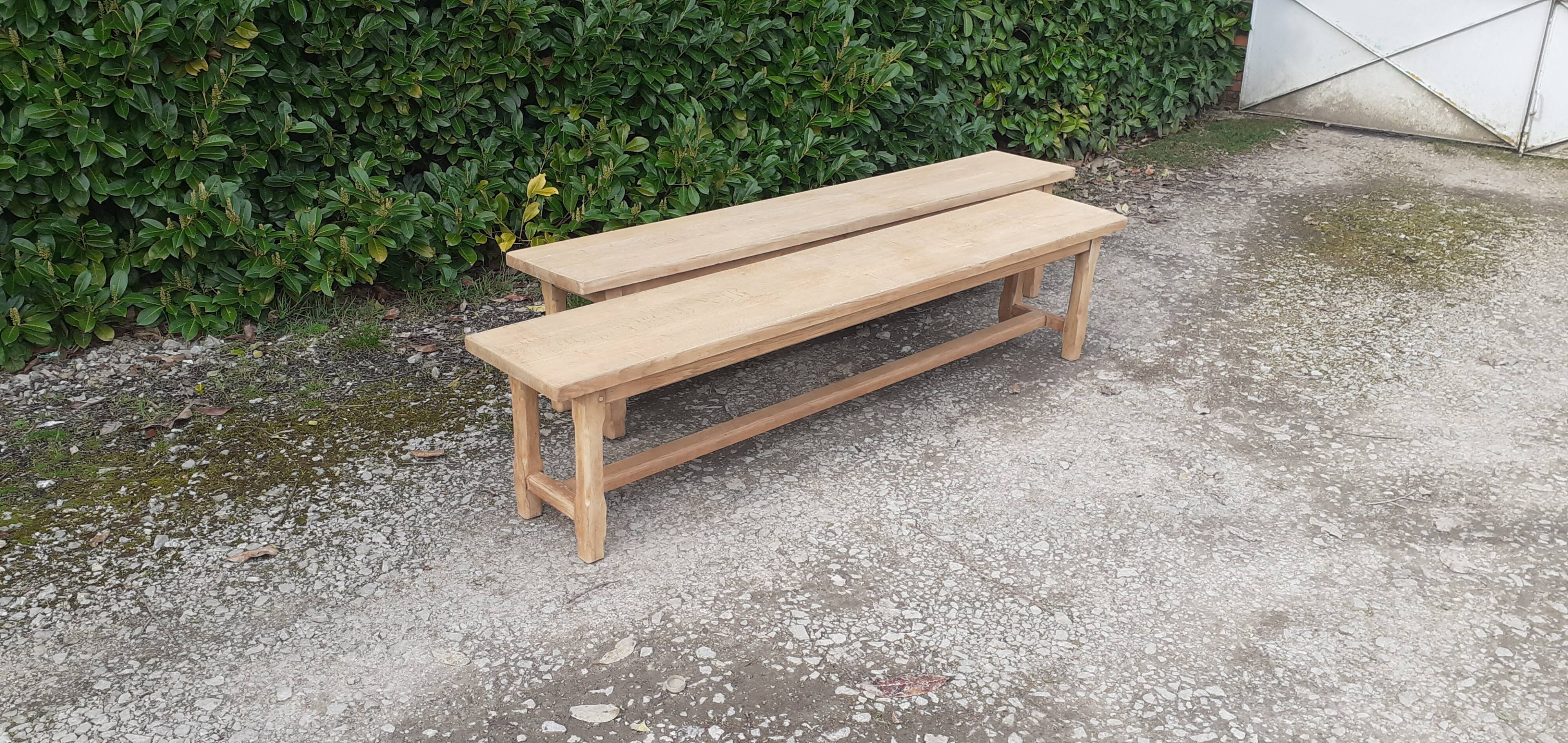 Pairs of solid oak raw wood benches | Selency