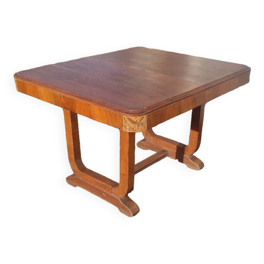 Table art déco rectangulaire ancienne extensible avec rallonges pieds lyre | Selency