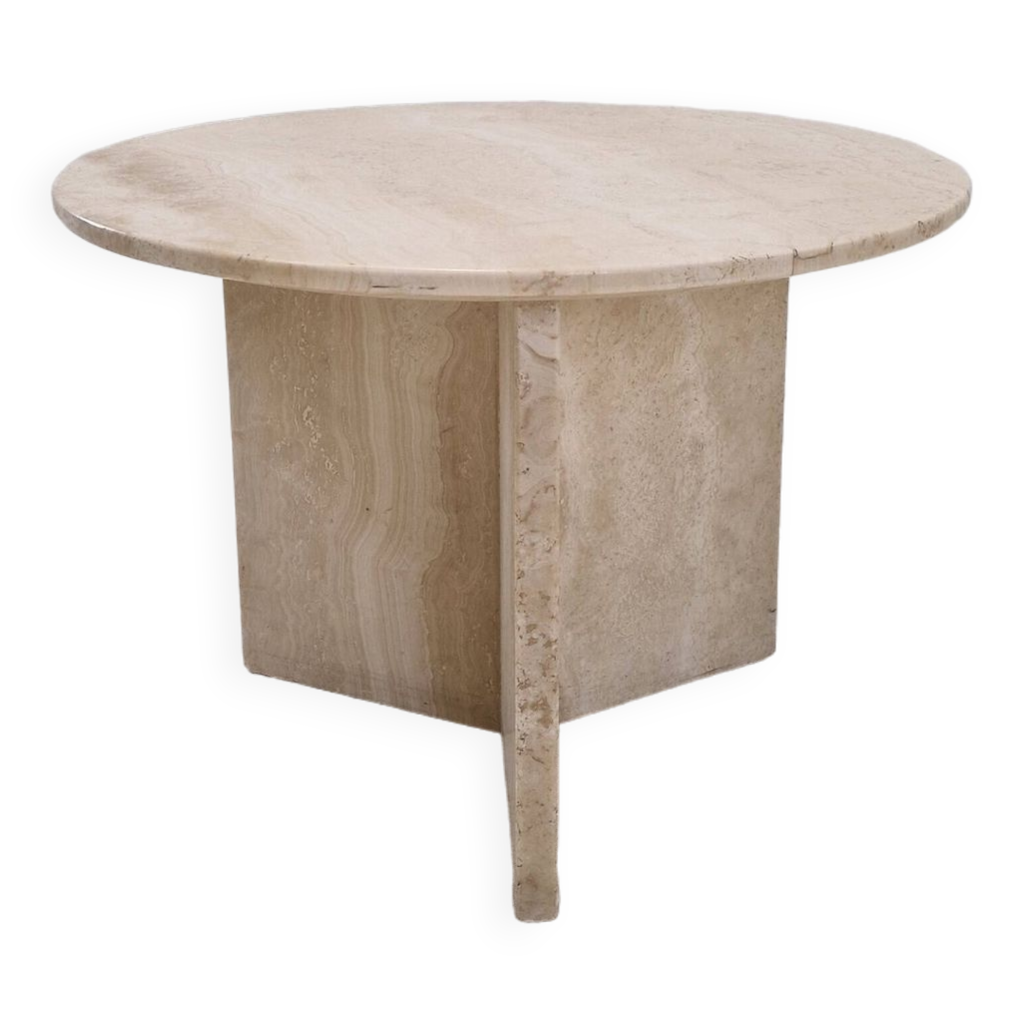 Table basse ou d'appoint ronde italienne en travertin, années 1980 | Selency
