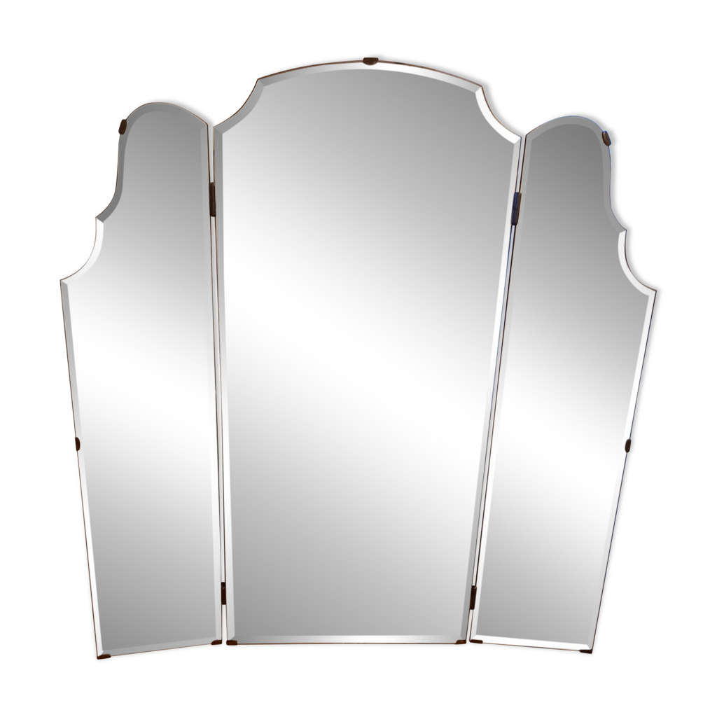 Ancien miroir biseauté triptyque de coiffeuse | Selency