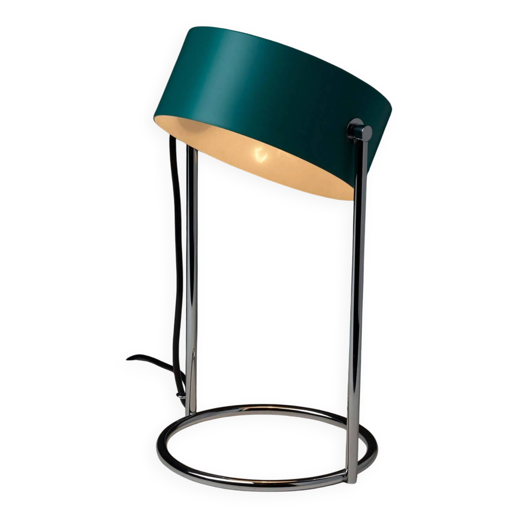 Lampe de table vert pétrole avec base en acier chromé | Selency