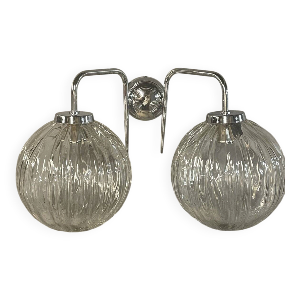 Applique 2 globes métal chromé et verre | Selency