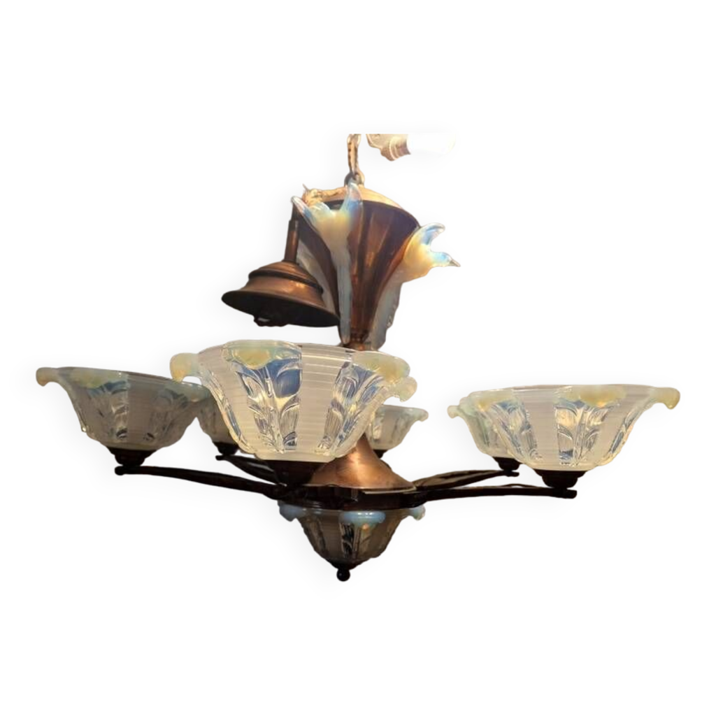 Important lustre par ezan et petitot à 6 bras de lumières - en cuivre ...