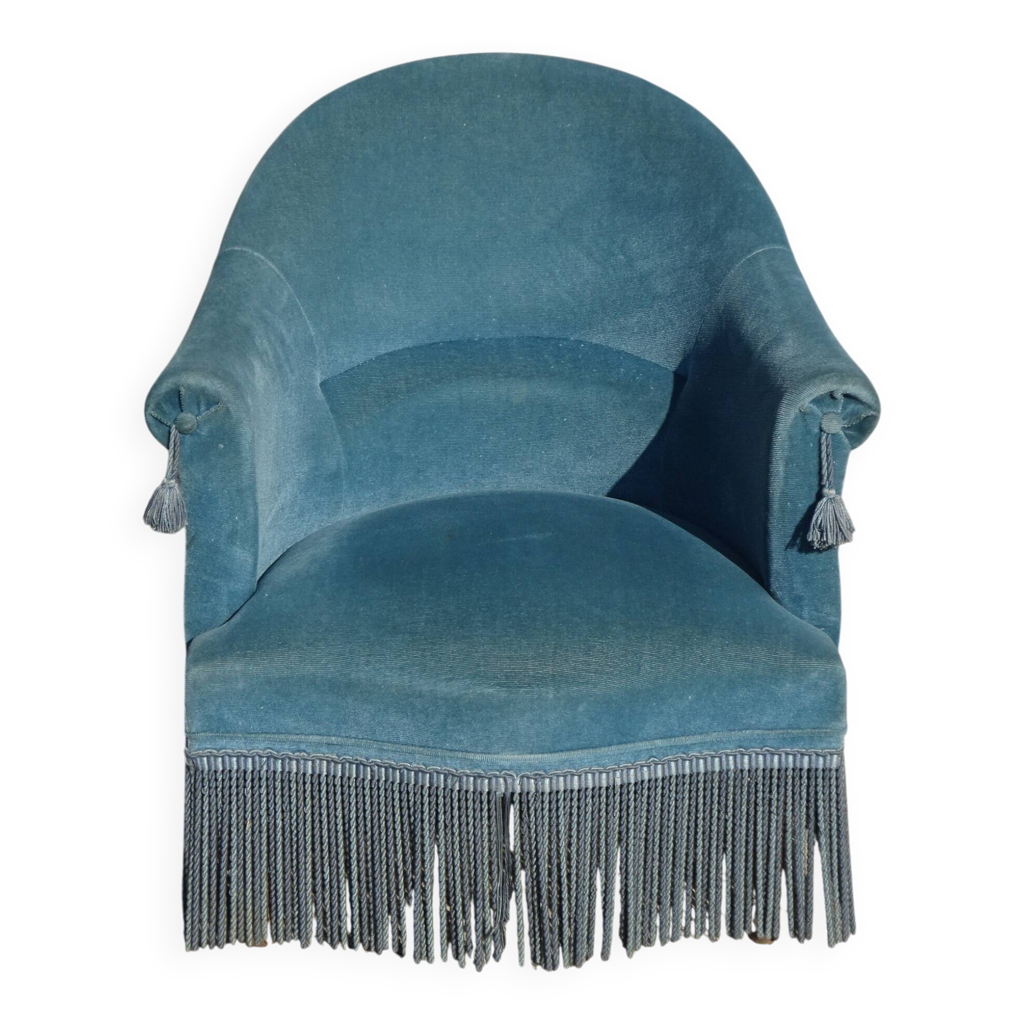 Fauteuil crapaud en velours bleu | Selency