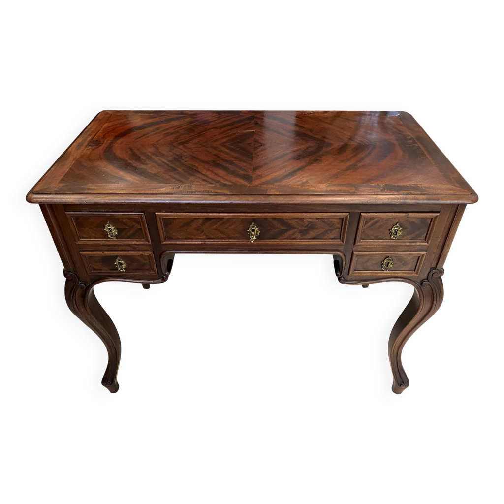 Bureau 5 tiroir 2 tablette style Louis XV fin 19è 102x57cm | Selency