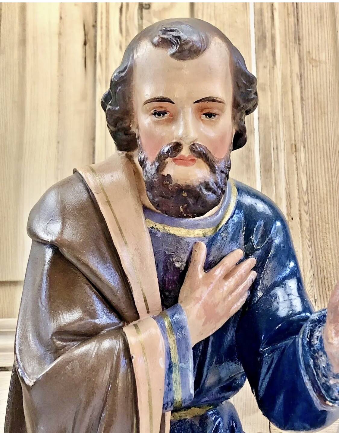 Grand santon 45 cm plâtre Saint Joseph statue XIX église crèche | Selency