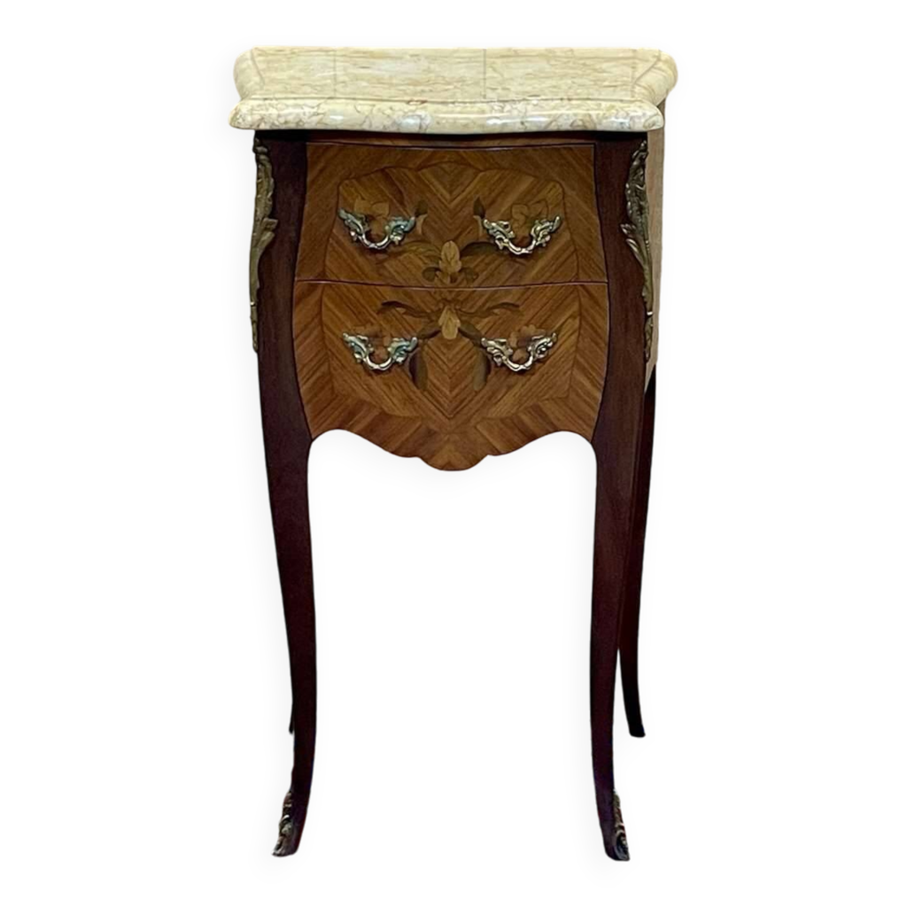 Chevet de style Louis XV en bois de rose, chêne et dessus marbre ...