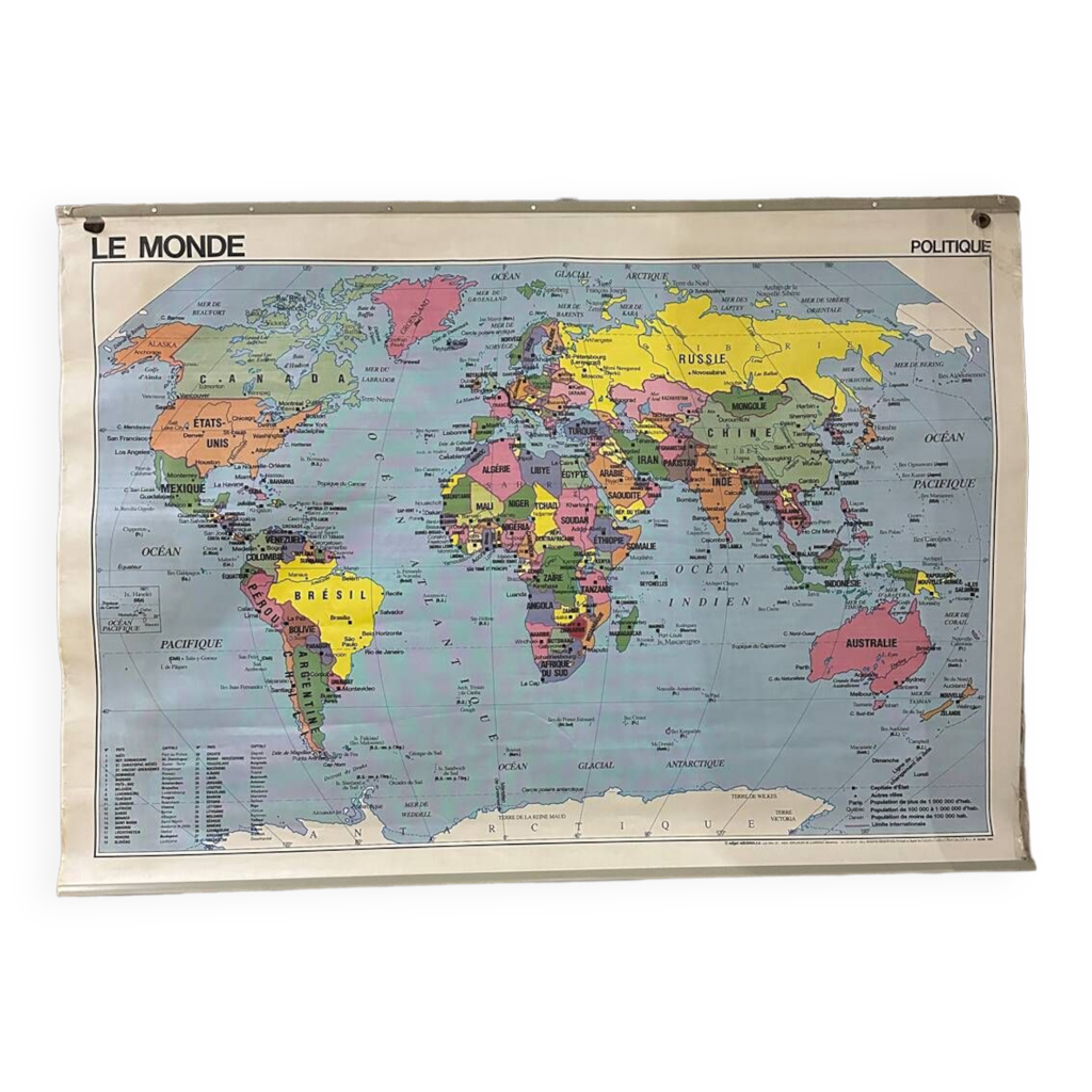 Carte scolaire vintage - du « Monde politique et physique » - Edition ...