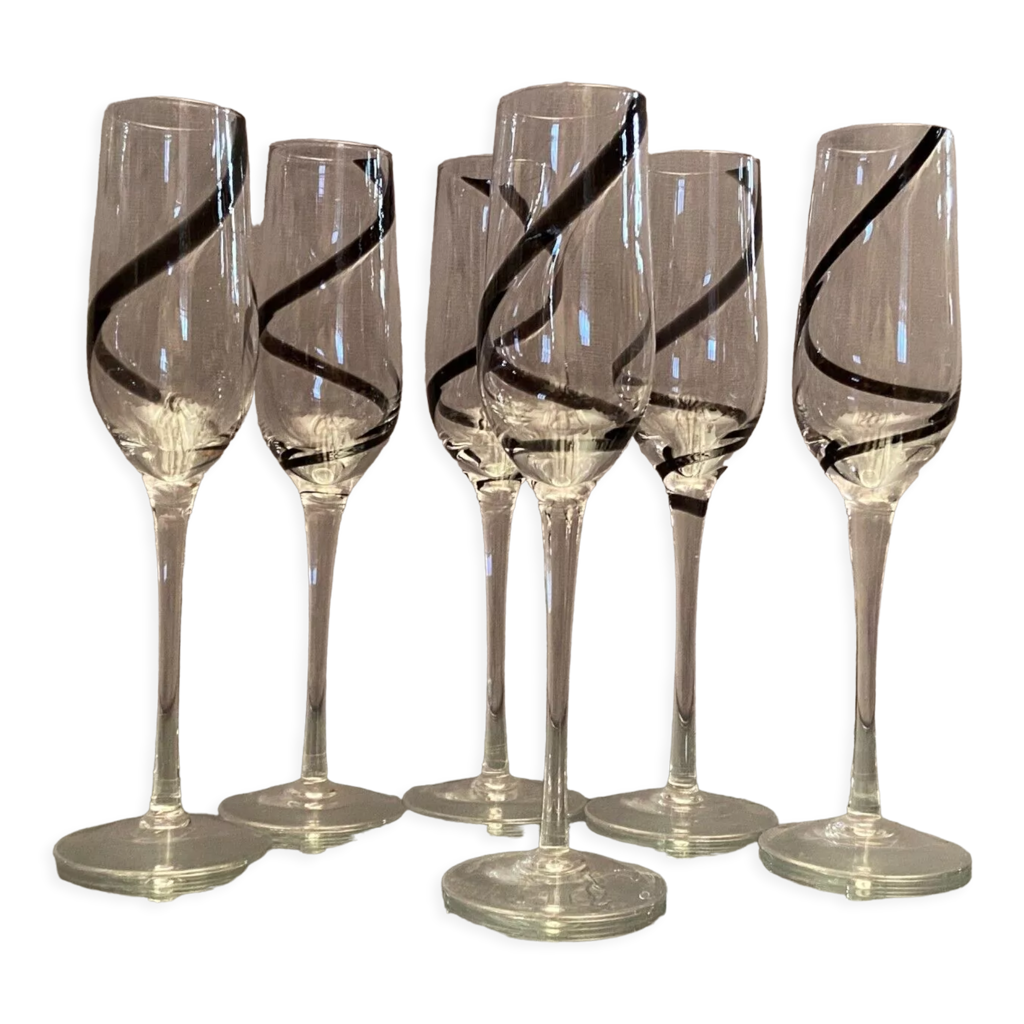 Suite de 6 flûtes à champagne en verre design contemporain | Selency