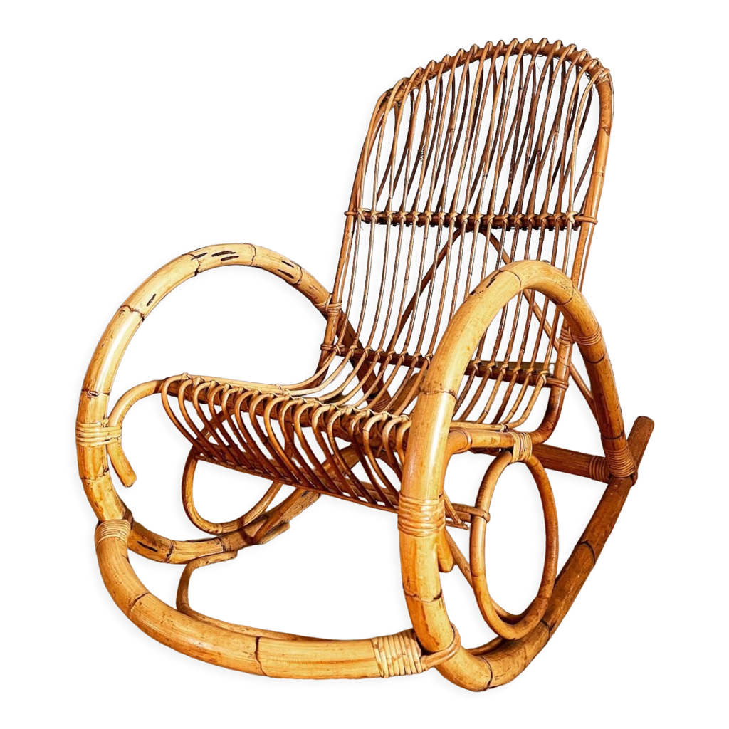 Rocking-chair en rotin désigné par Rohe Noordwolde | Selency
