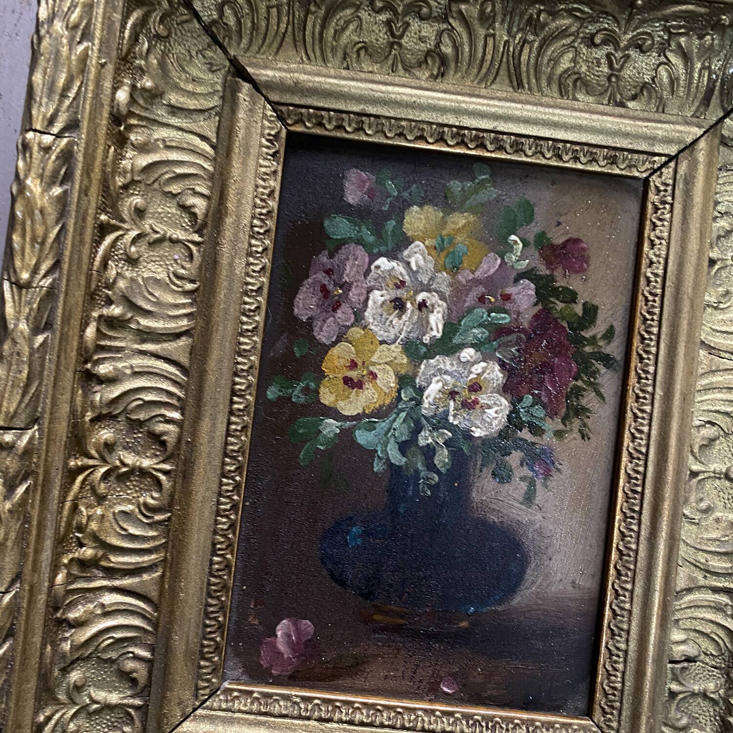 Tableau miniature XIXème "Les pensées" | Selency