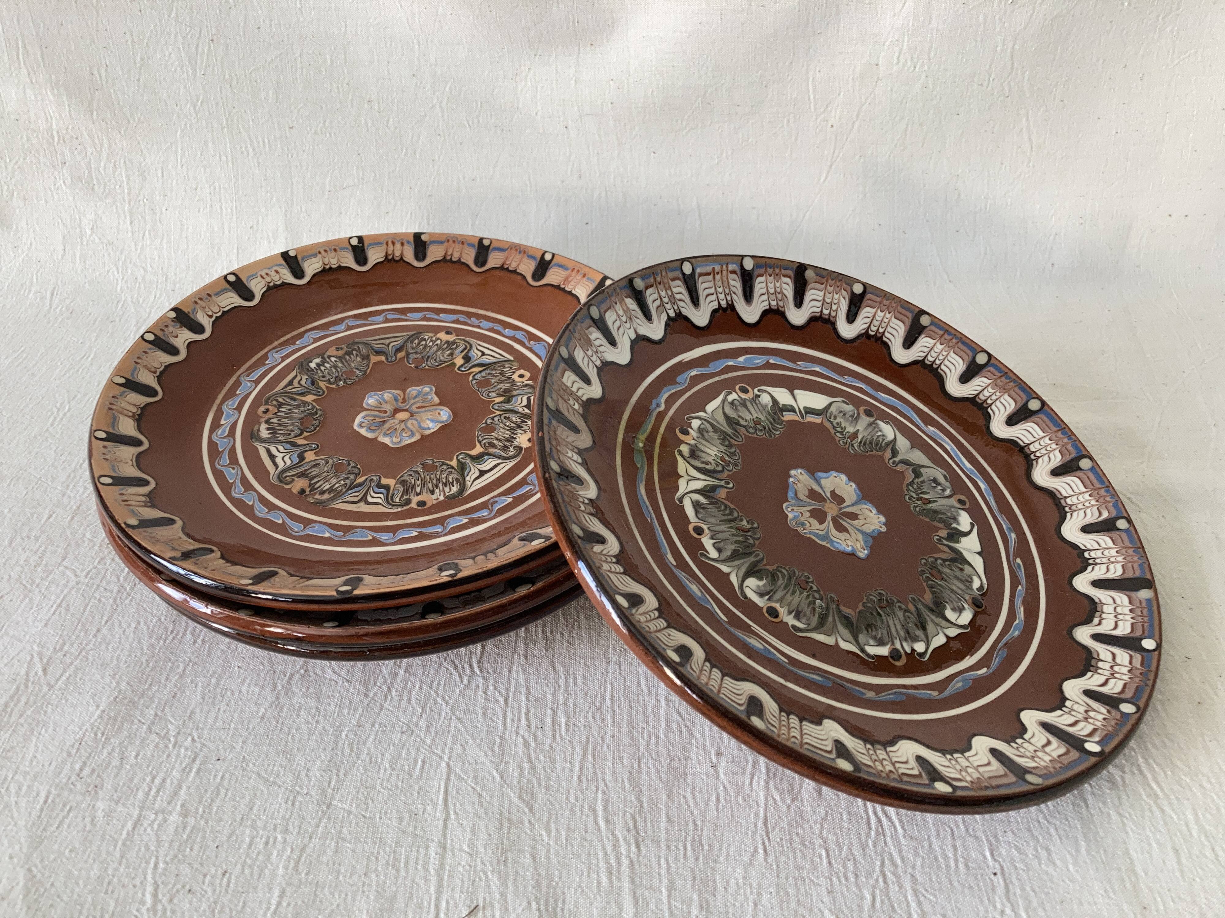 70s Bulgarian Troyan Pottery. Folk Art Ceramic Plates. Traditional Hand ...