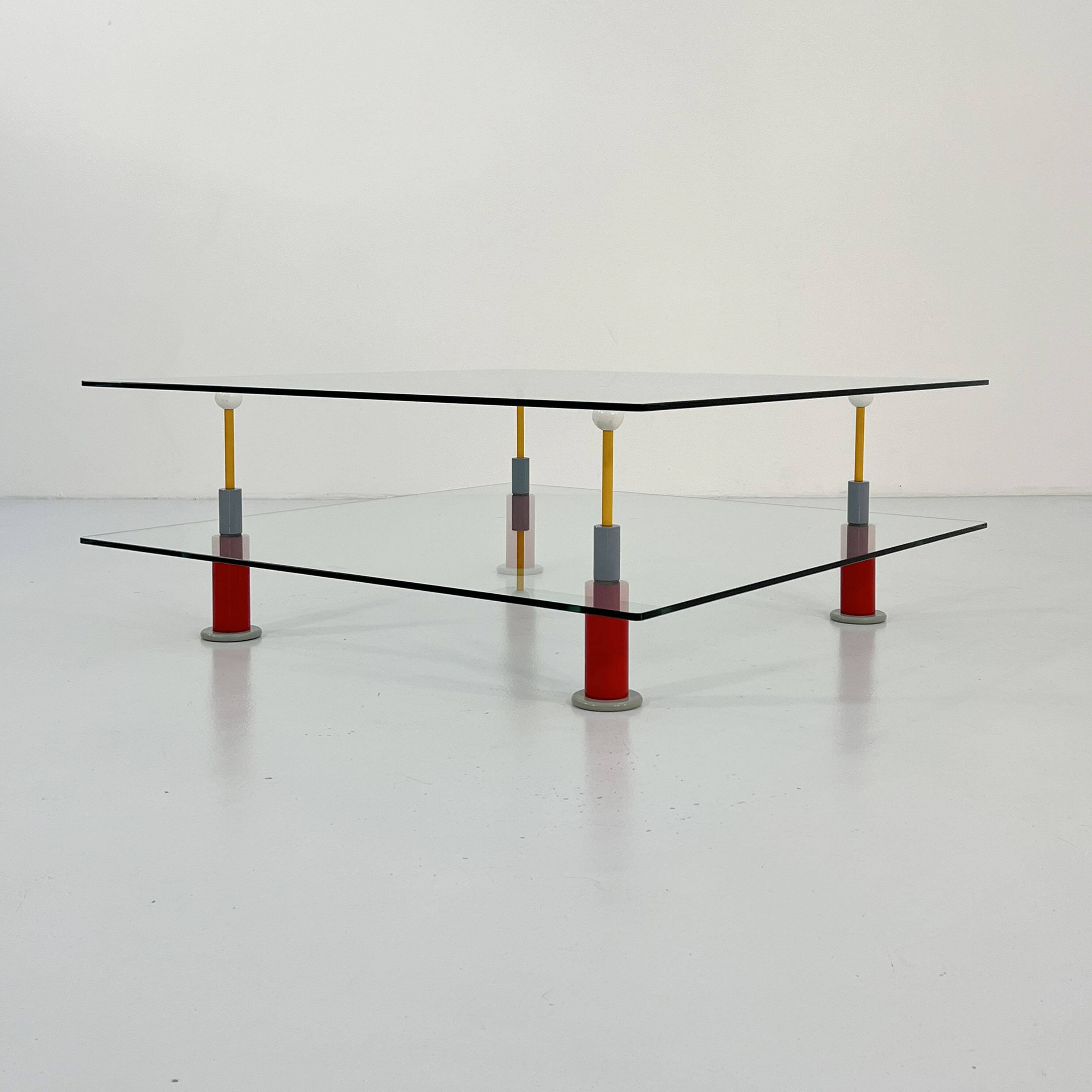Postmodern glass coffee table with floating pane, 1980s | Selency