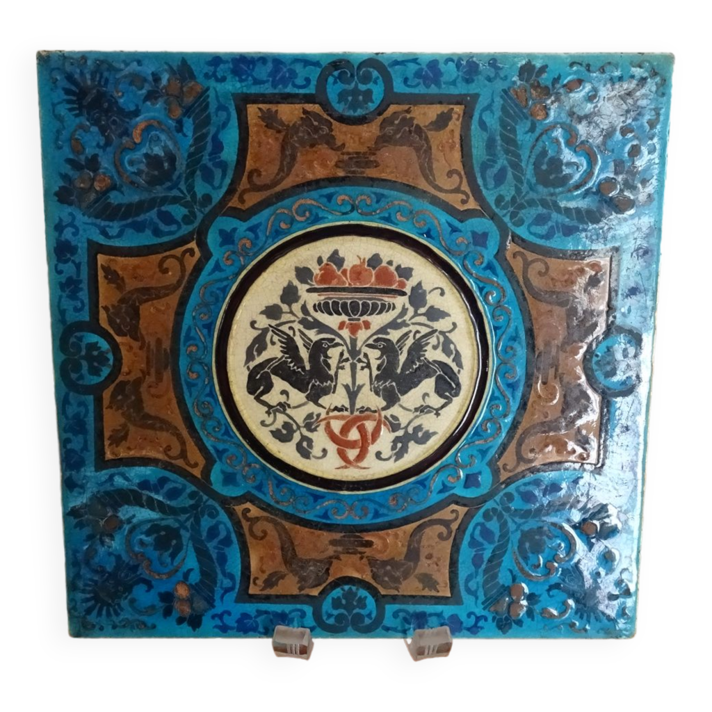 Carreau faience émaux Jules Vieillard & Cie Bordeaux XIX ème - Décor ...