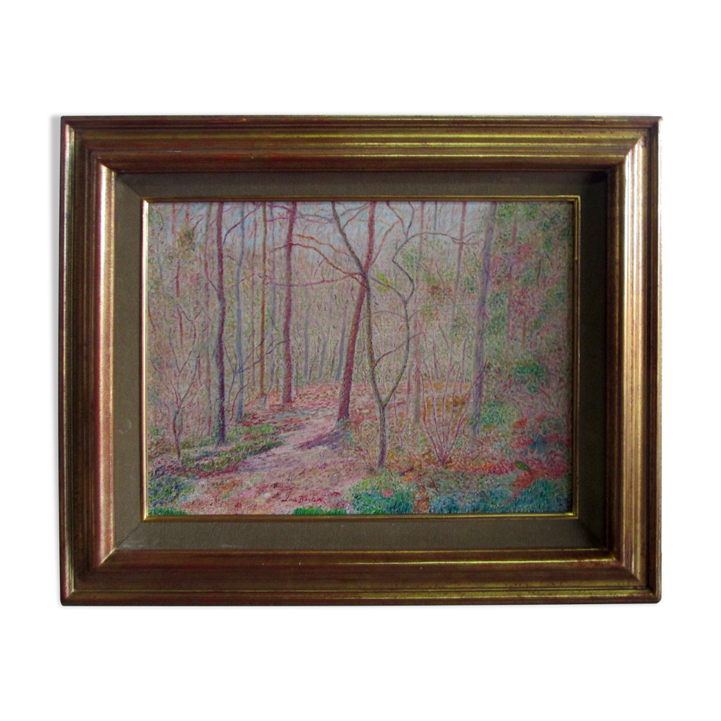 Peinture vintage huile sur toile - paysage par Lou Bertin | Selency