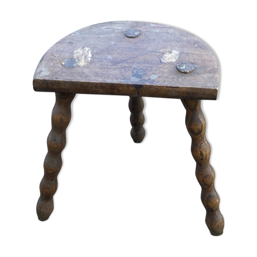 Tabouret tripode pieds tournés en bois massif | Selency