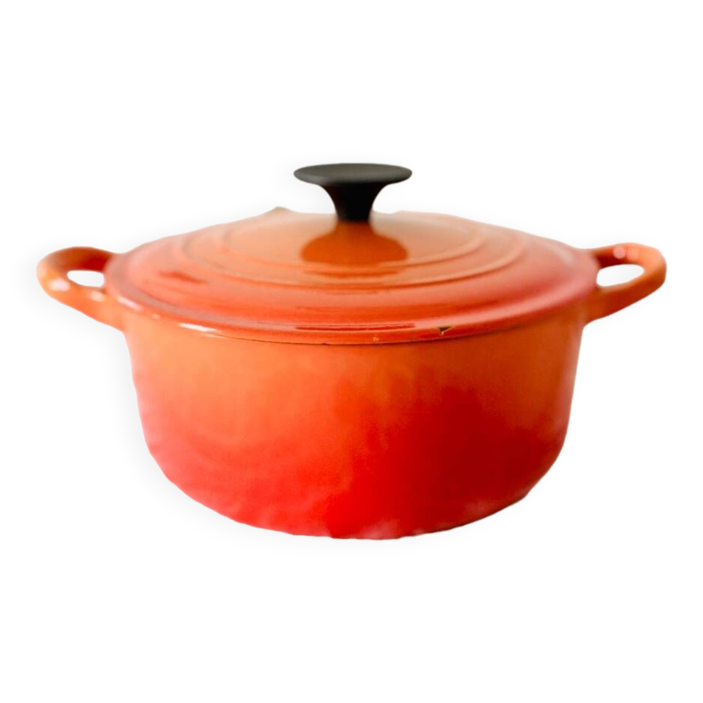 Cocotte faitout Le Creuset en fonte émaillée ronde orange 21cm 2 L vintage | Selency