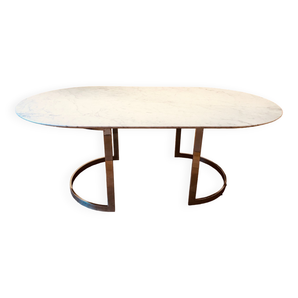 Table en marbre carrare blanc gris inox | Selency